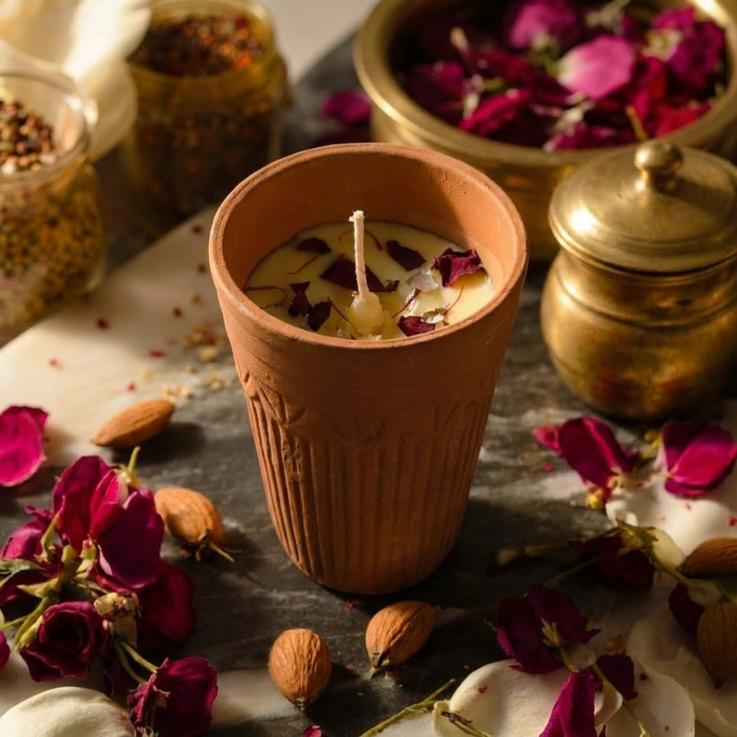 Hello Handmade Thandai Terracotta Candle – Rose Scented Handmade Clay